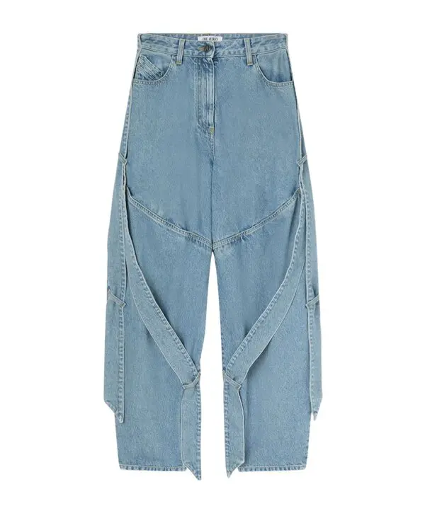 Attico Wide Leg Jeans With Belt Loops And Side Pockets - Sky Blue