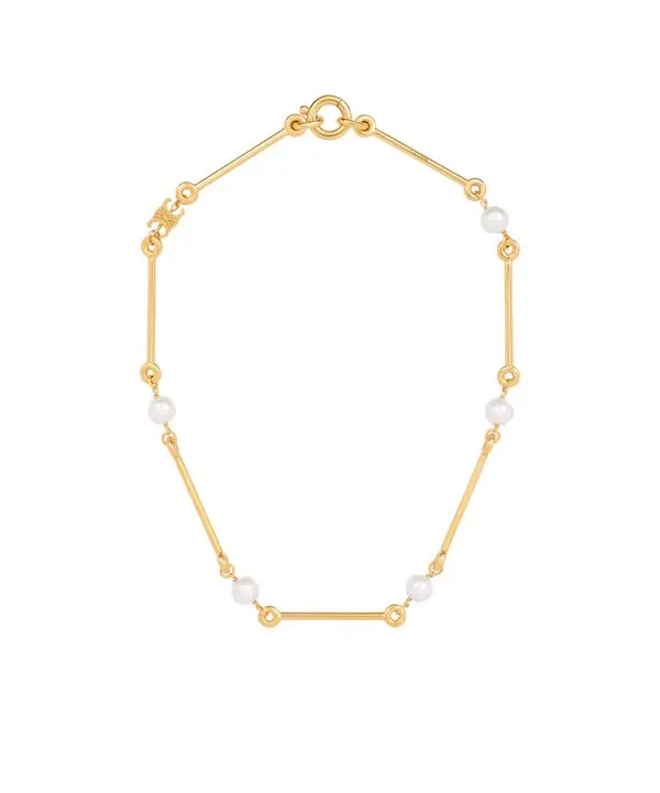 Celine Les Perles Straight Necklace In Resin Pearls And Brass With Gold Finish - Yellow