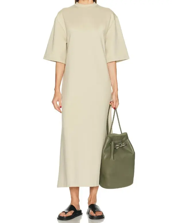 Wardrobe.NYC Crew Neck Maxi Dress With Back Slit - Nude