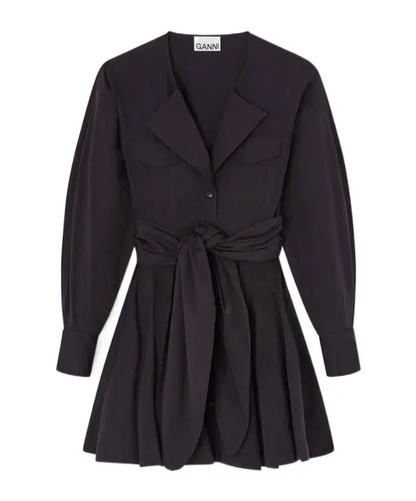 GANNI V-neck Button-up Long Sleeve Knitted Dress With Crochet Trim