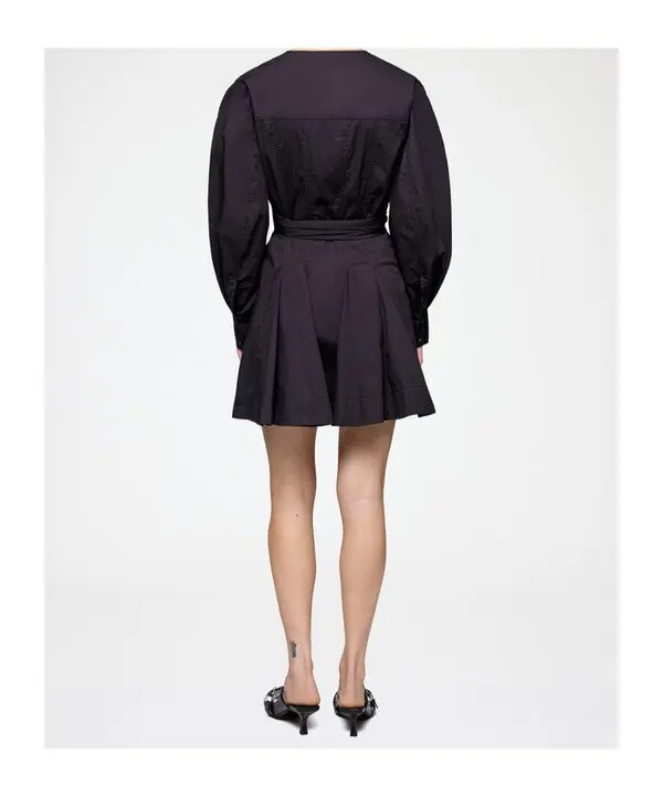 GANNI V-neck Button-up Long Sleeve Knitted Dress With Crochet Trim
