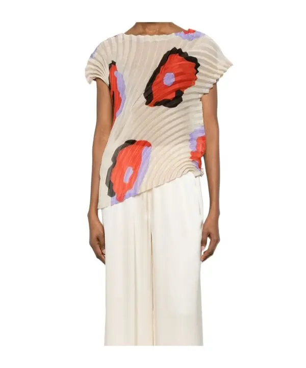 Issey Miyake Verve Pleated Short-sleeved Top - Beige