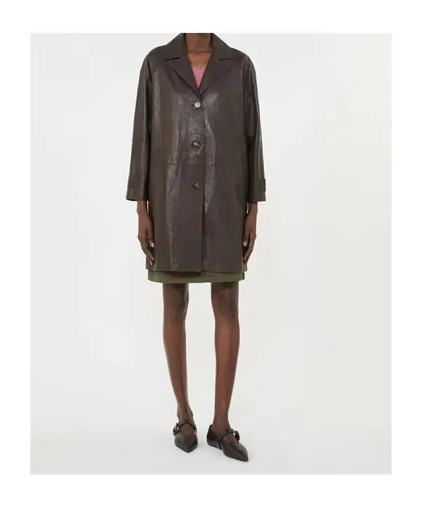 Max Mara Single-breasted Leather Midi Overcoat