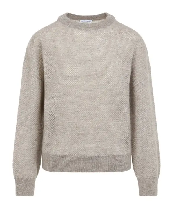Brunello Cucinelli Crewneck Sweater With All-over Mesh Effect - Beige