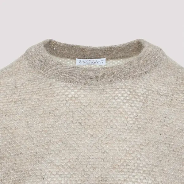 Brunello Cucinelli Crewneck Sweater With All-over Mesh Effect - Beige