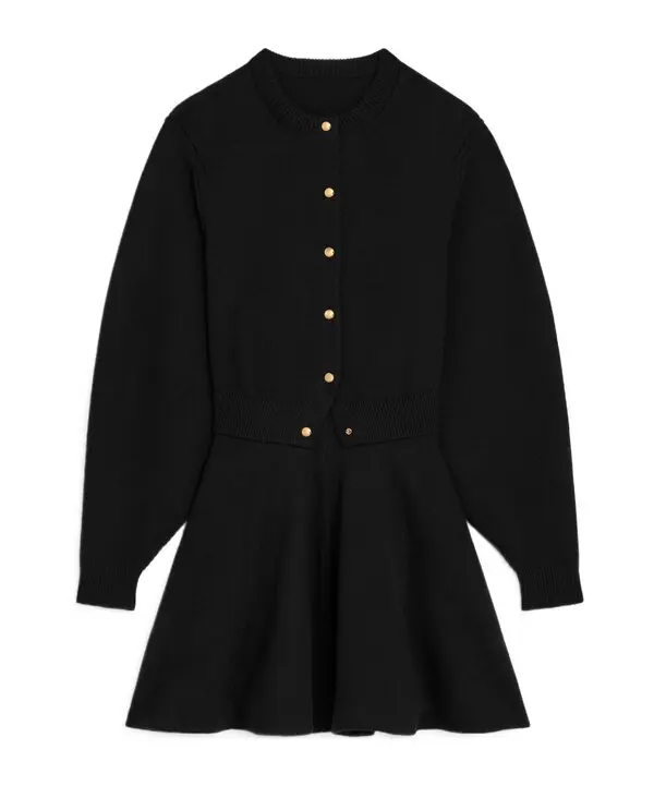 Celine Mini Dress In Wool With Engraved Logo Snaps