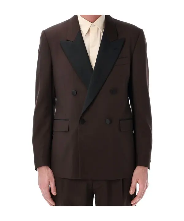 LARDINI Soiree Double-breasted Smoking Blazer - Brown