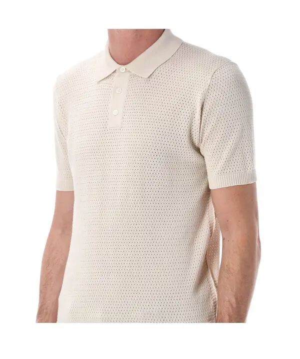 ROBERTO COLLINA Mesh Knit Polo Shirt - Ecru
