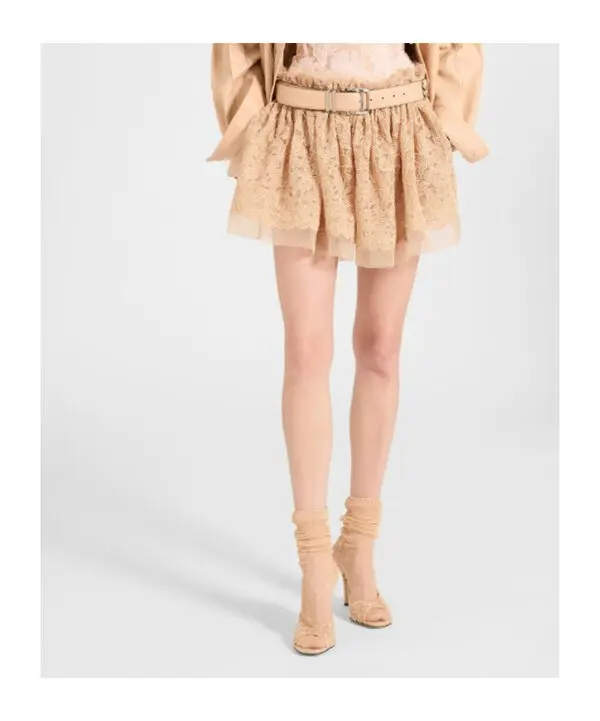 Ermanno Scervino Lace Mini Skirt With Rose Crown Embellishment