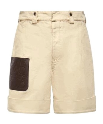 Loewe Anagram Embossed Leather Patch Turn-up Shorts - Light Brown