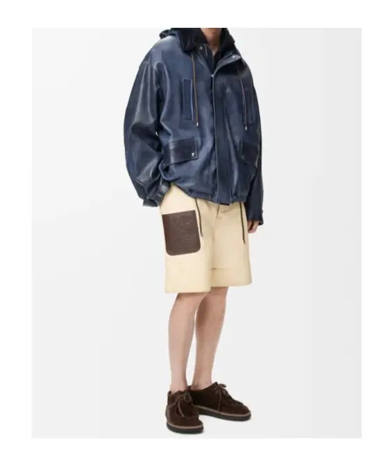 Loewe Anagram Embossed Leather Patch Turn-up Shorts - Light Brown