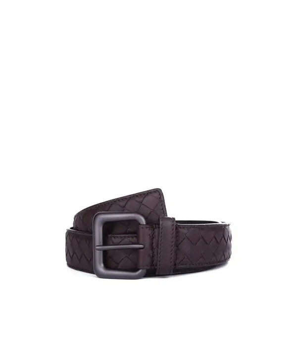 Bottega Veneta Woven Leather Belt With Metal Buckle - Black