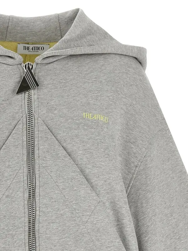 Attico Logo Embroidered Zip-up Hoodie - Gray