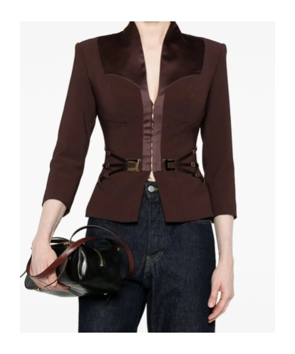 Elisabetta Franchi Fitted Jacket With Buckle Detail - Red