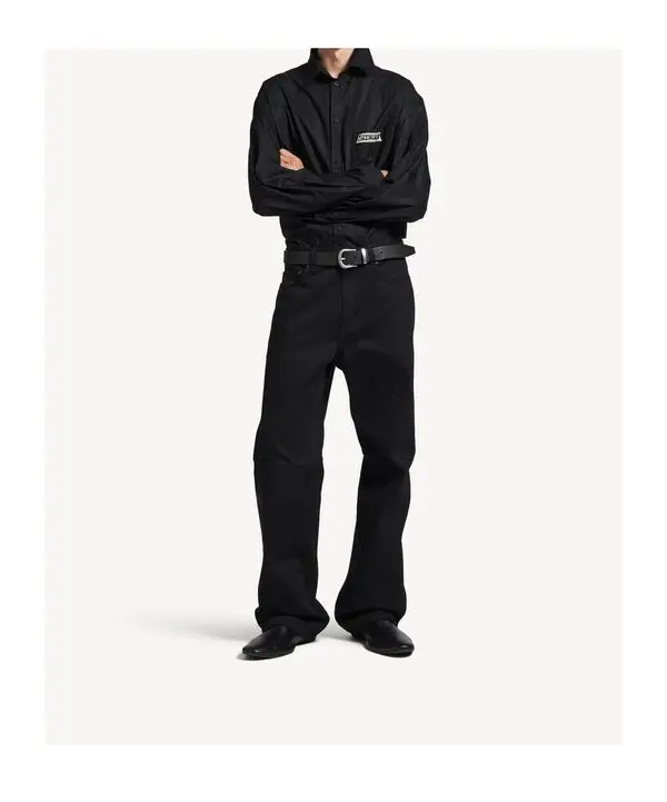 Balenciaga Curved Knee Cotton Denim Pants