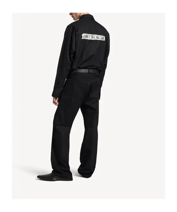 Balenciaga Curved Knee Cotton Denim Pants