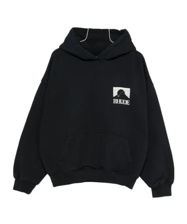 Rhude Logo Drawstring Hoodie - Black