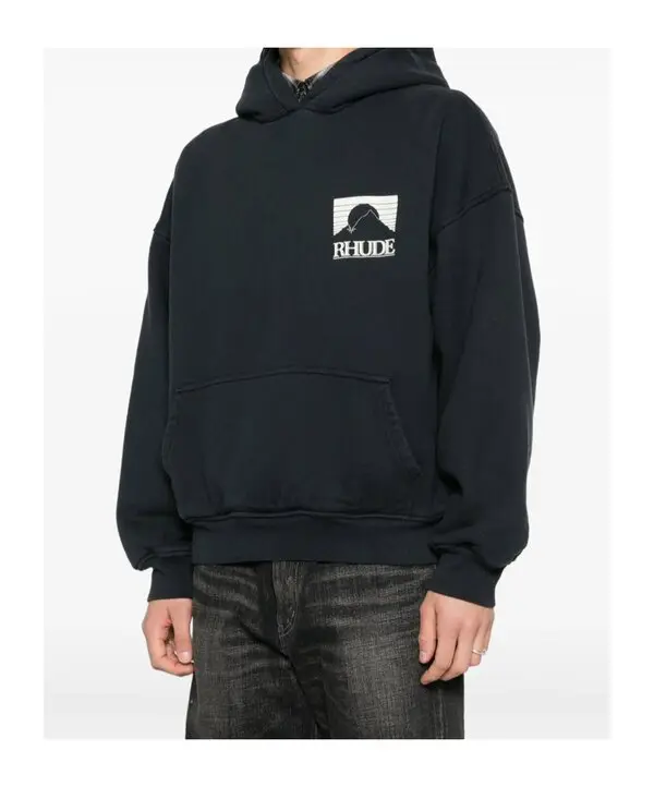 Rhude Logo Drawstring Hoodie - Black
