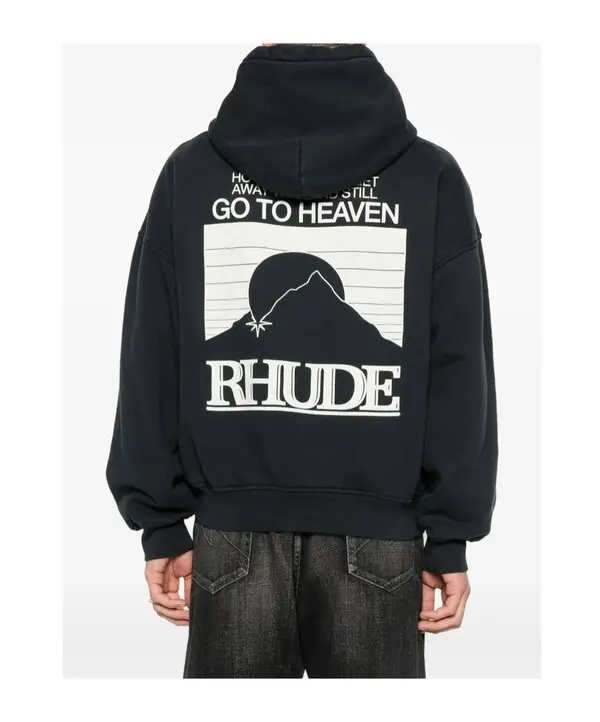 Rhude Logo Drawstring Hoodie - Black