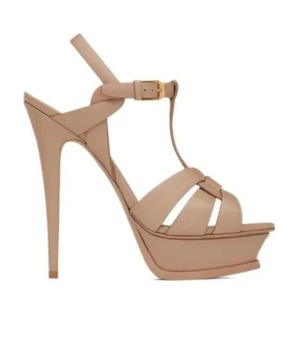 Saint Laurent Tribute Platform Sandals - Dark Beige