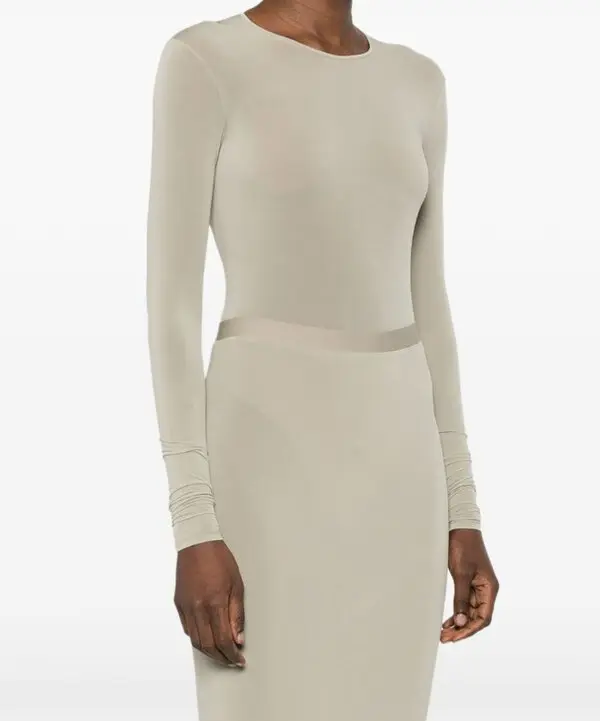 Wardrobe.NYC Sheer Long Sleeve Bodysuit - Nude