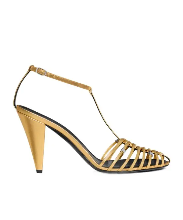 Celine Laminated Lambskin Cage Heeled Sandals With Triomphe Detailing - Gold Color