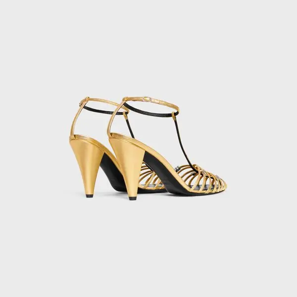 Celine Laminated Lambskin Cage Heeled Sandals With Triomphe Detailing