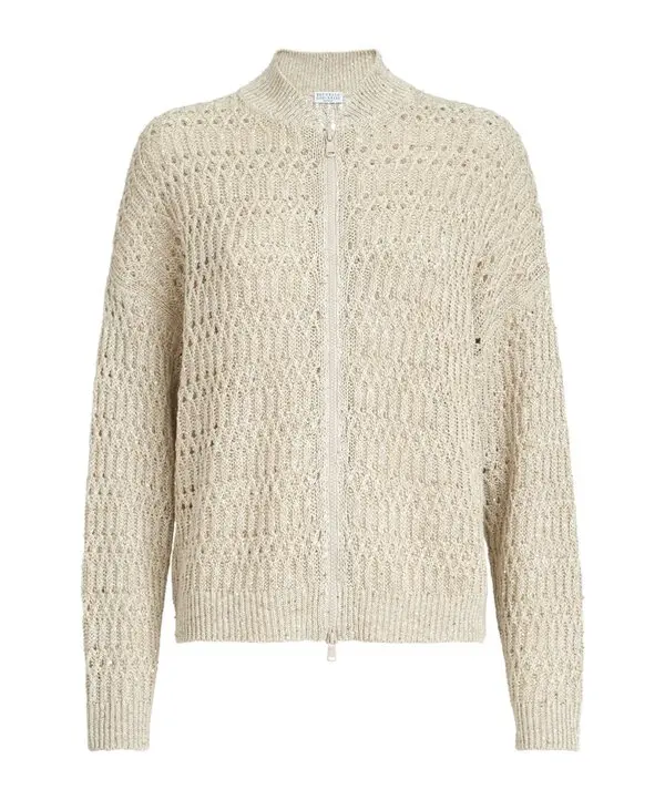 Brunello Cucinelli Long Sleeve Zipped Cardigan - Beige