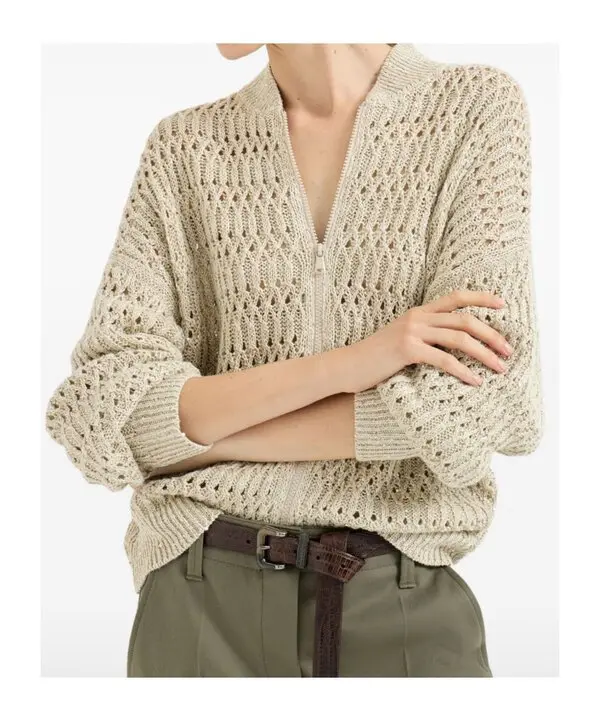 Brunello Cucinelli Long Sleeve Zipped Cardigan - Beige