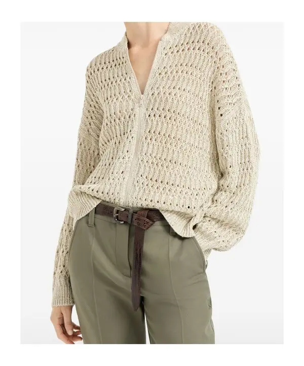 Brunello Cucinelli Long Sleeve Zipped Cardigan - Beige