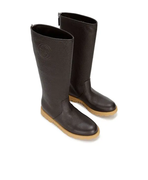 Gucci Embossed Logo Leather Boots