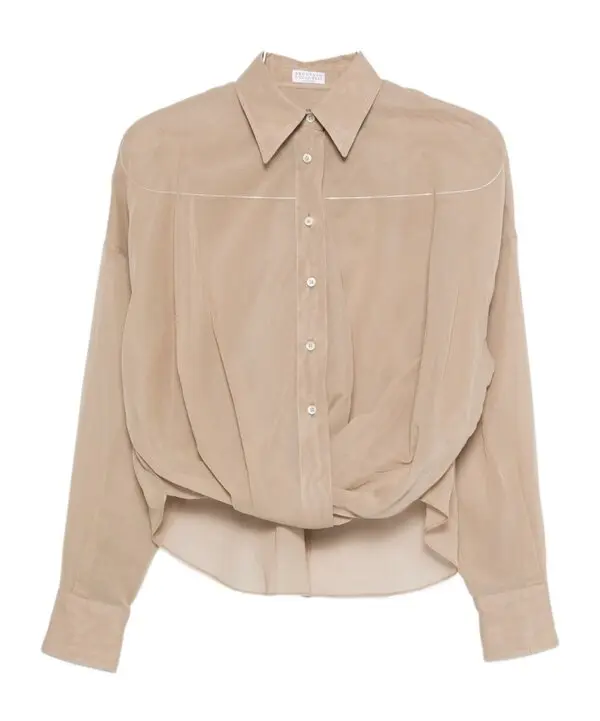 Brunello Cucinelli Long-sleeved Taffeta Shirt - Brown