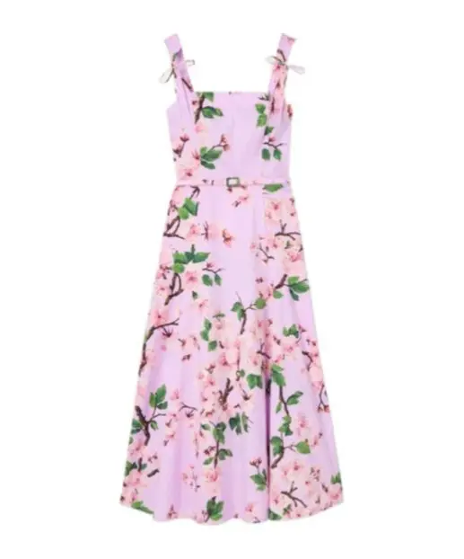 Oscar De La Renta Floral Print Midi Dress With Bow Detail
