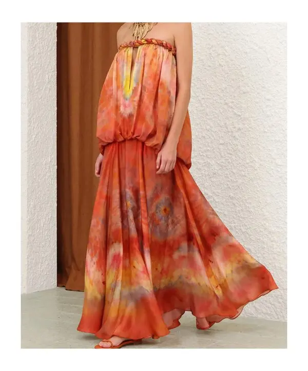Zimmermann Luna Twist Bandeau Gown - Ruby Tie-dyeing