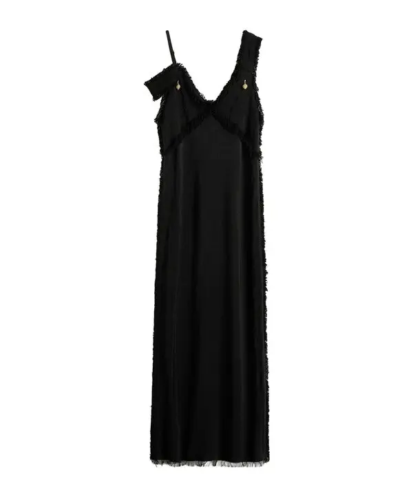 TOTEME Asymmetrical Strappy V-neck Dress With Raw Edges - Black