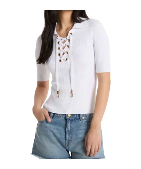 Michael Kors Lace-up Polo Top - White