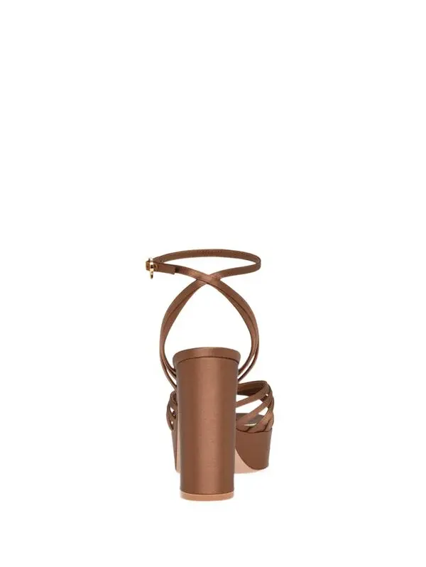 GIANVITO ROSSI Strappy Open Toe Block Heel Sandals - Brown