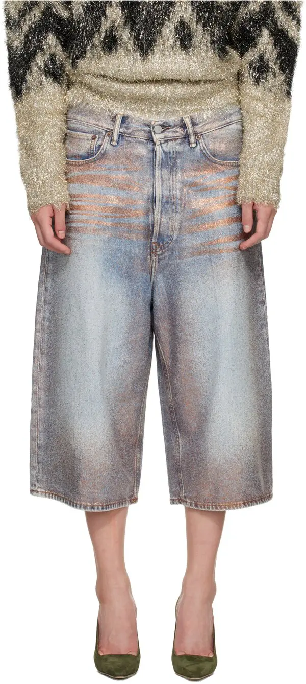 Acne Studios Relaxed Fit Denim Shorts With Belt Loops - Gray