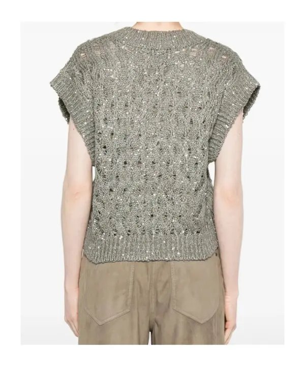 Brunello Cucinelli V-neck Cable Knit Vest With Embellishments