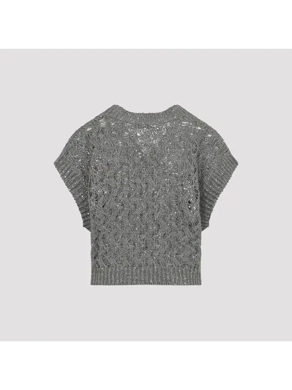 Brunello Cucinelli V-neck Cable Knit Vest With Embellishments