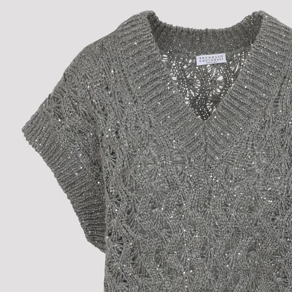 Brunello Cucinelli V-neck Cable Knit Vest With Embellishments