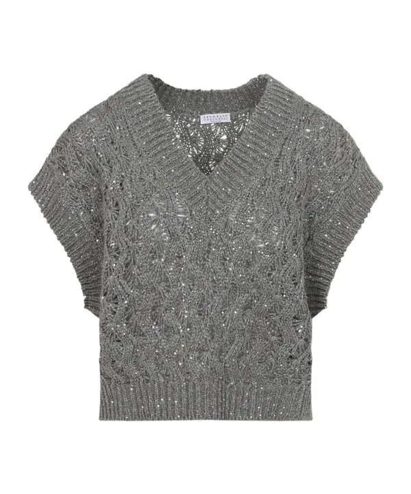 Brunello Cucinelli V-neck Cable Knit Vest With Embellishments