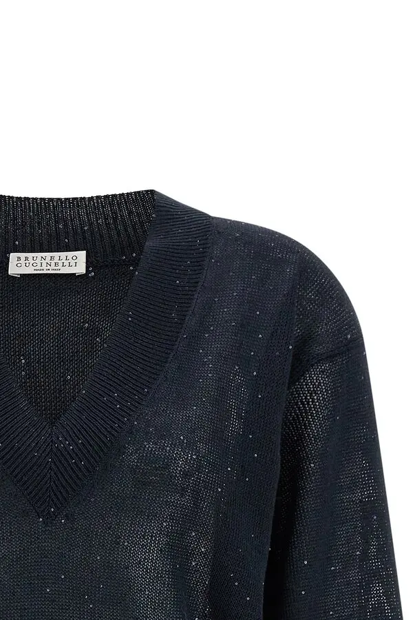 Brunello Cucinelli Deep V-neck Knitted Jumper - Black