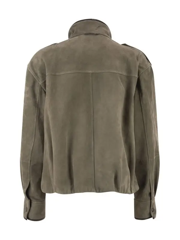 Brunello Cucinelli Monili Couture Suede Jacket - Khaki