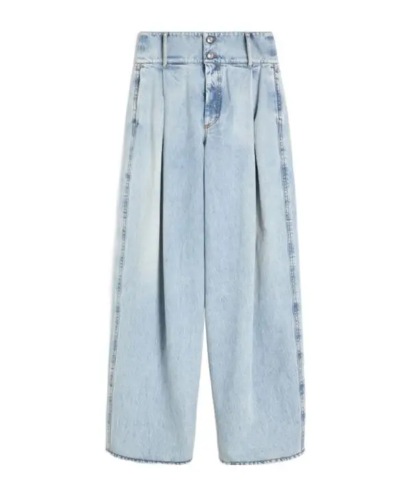 Sportmax Salbatro Button-embellished Pleated Wide-leg Denim Trousers