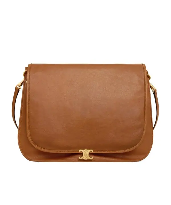 Celine Soft Triomphe Besace In Supple Shiny Lambskin - Soft Tan