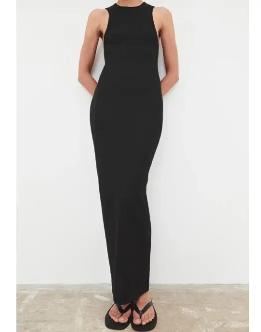 Wardrobe.NYC Ribbed Racer Dress - Black