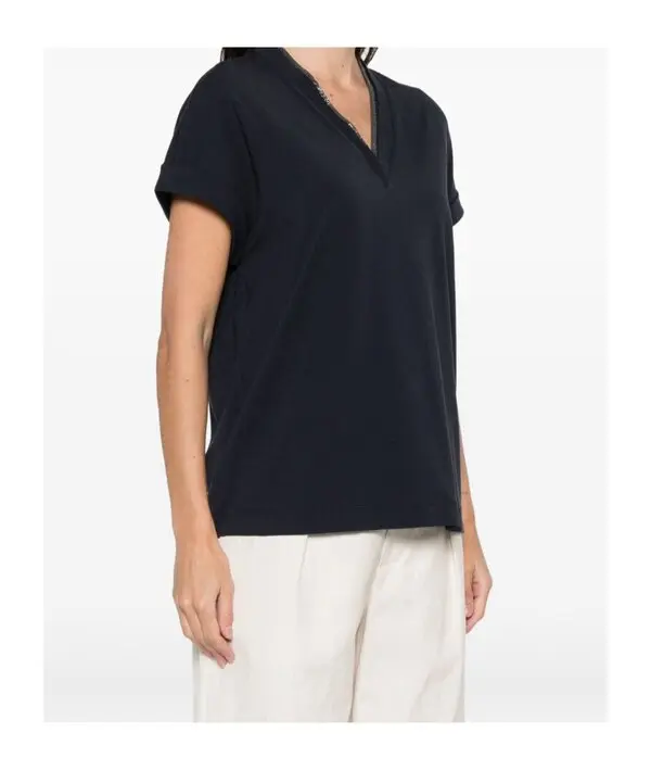 Brunello Cucinelli Embellished V-neck T-shirt - Black