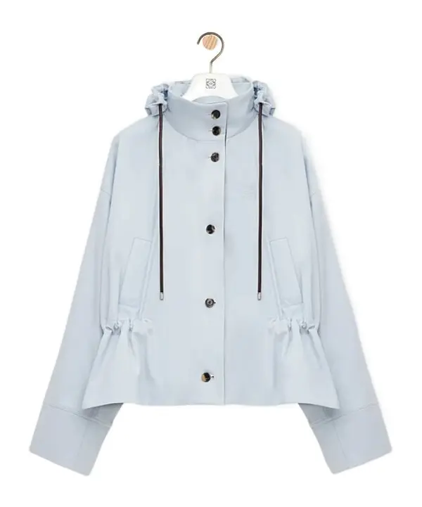 Loewe Hooded Jacket In Cotton And Silk With Leather Accents