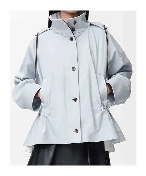 Loewe Hooded Jacket In Cotton And Silk With Leather Accents